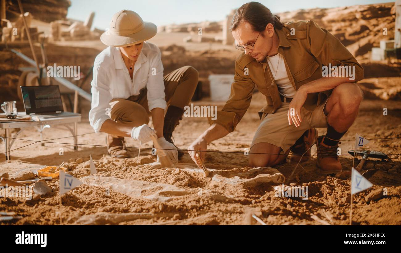 Archaeological Digging Site: Two Great Paleontologists Cleaning Newly ... Archaeological Digging Site: Two Great Paleontologists Cleaning Newly ...