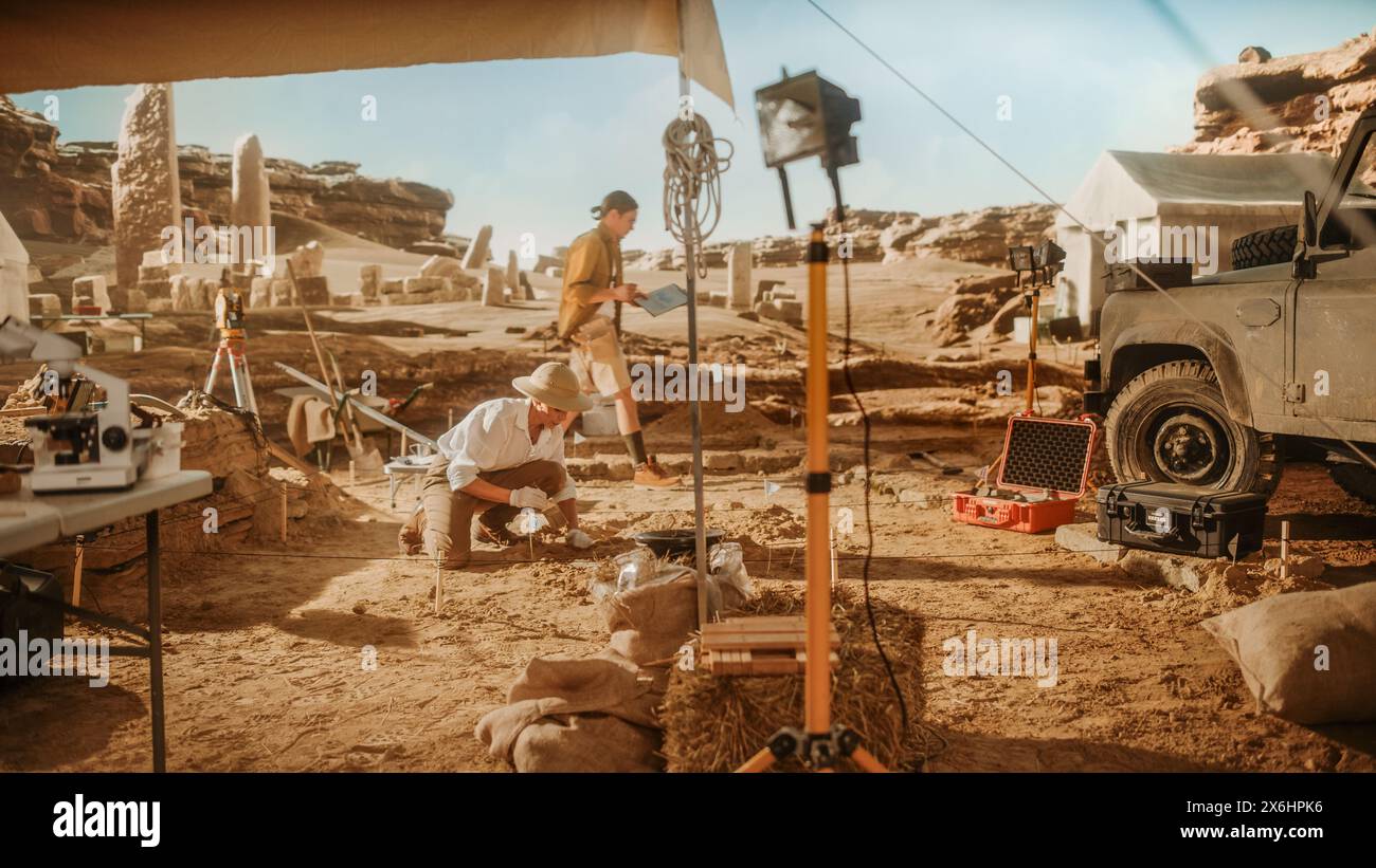 Archaeological Digging Site: Great Female Archeologist Work on ...