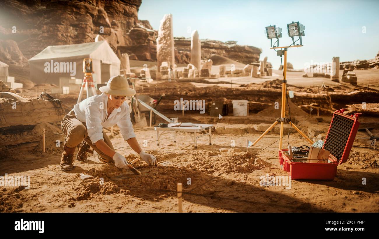 Archaeological Digging Site: Great Female Archeologist Work on ...