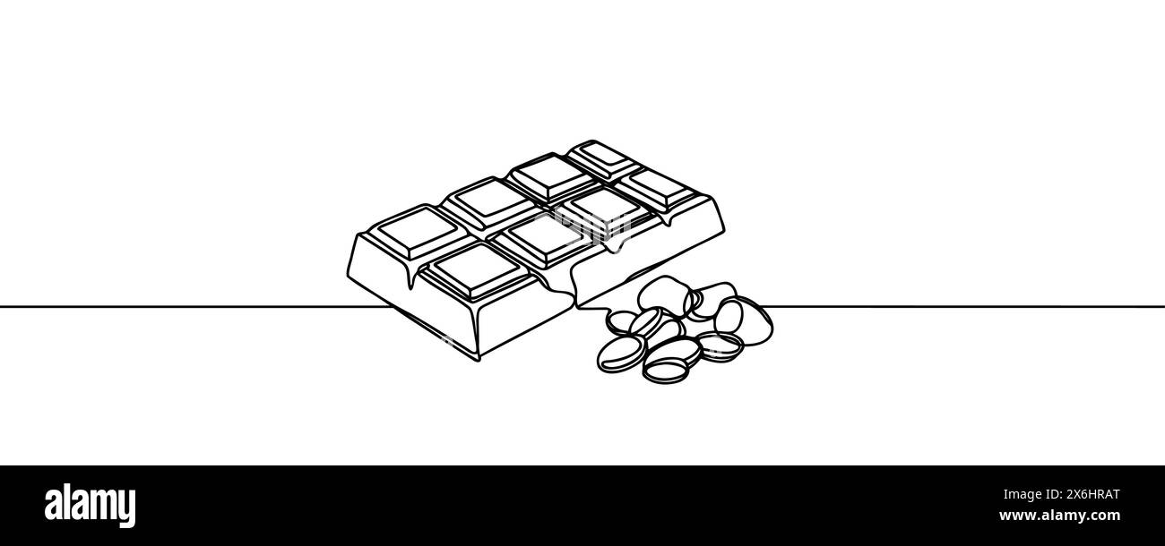 Chocolate bar one continuous line drawing. Unfolded chocolate minimal ...