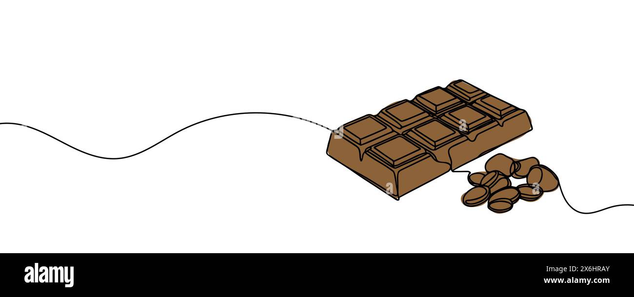 Chocolate bar one continuous line drawing. Unfolded chocolate minimal ...