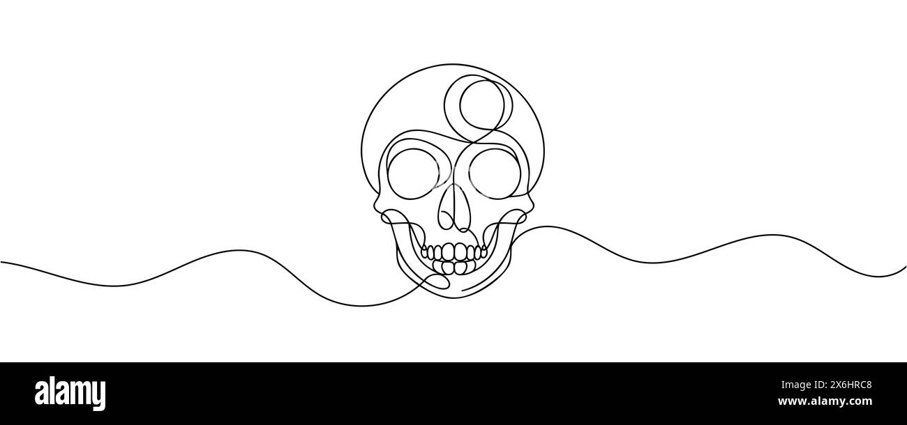Human scull. One line continuous Halloween skull isolated on white ...