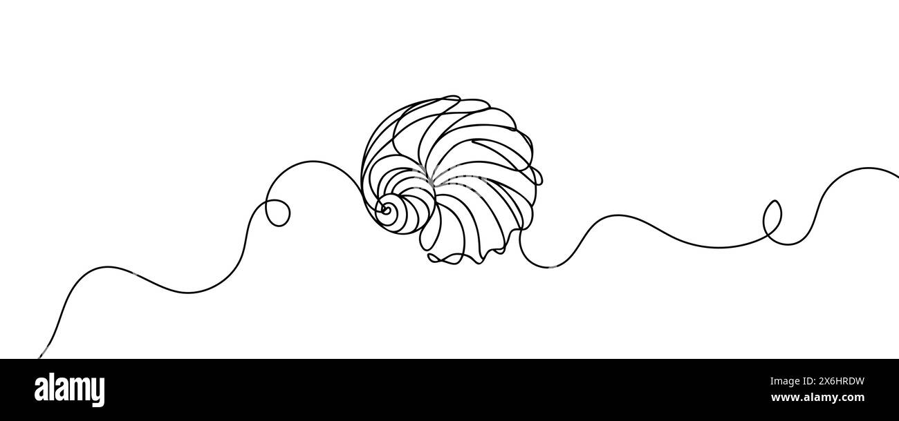 seashell, continuous one line drawing. Vector minimalist linear ...