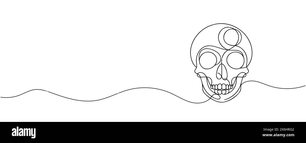 Human scull. One line continuous Halloween skull isolated on white ...