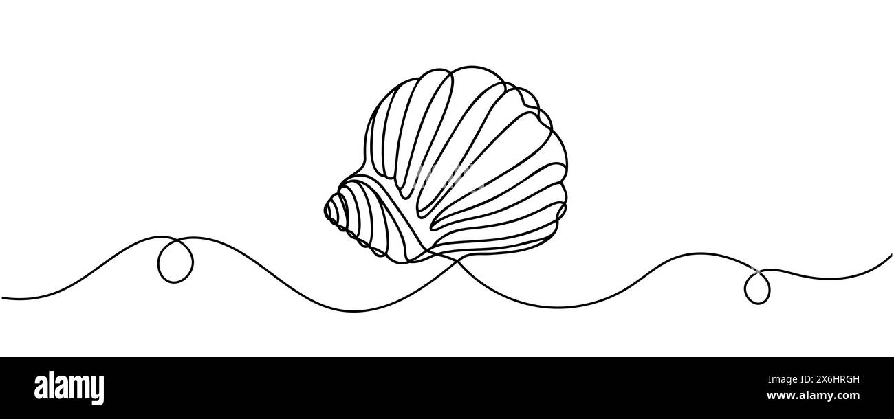 seashell, continuous one line drawing. Vector minimalist linear ...