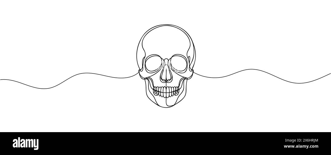 Human scull. One line continuous Halloween skull isolated on white ...