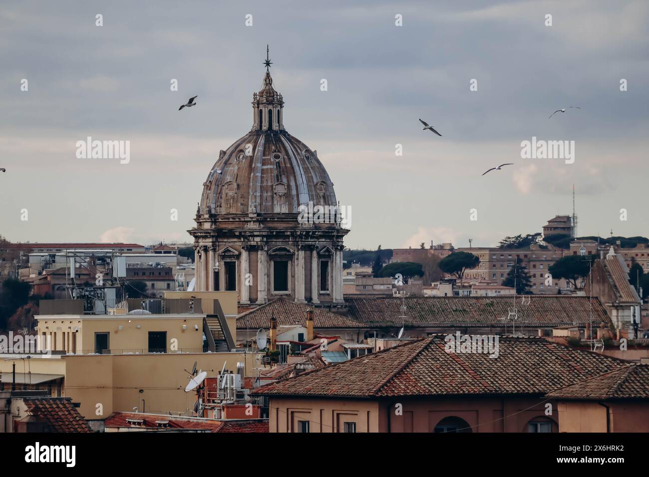 Skyline and rooftops of Rome from Victor Emmanuel II Monument Stock ...