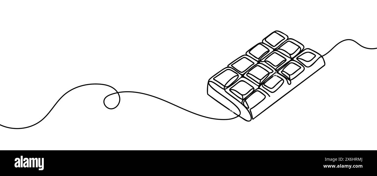 Chocolate bar one continuous line drawing. Unfolded chocolate minimal ...
