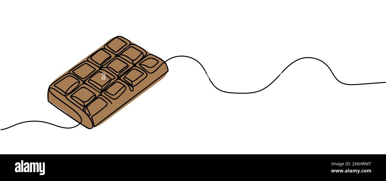 Chocolate bar one continuous line drawing. Unfolded chocolate minimal ...