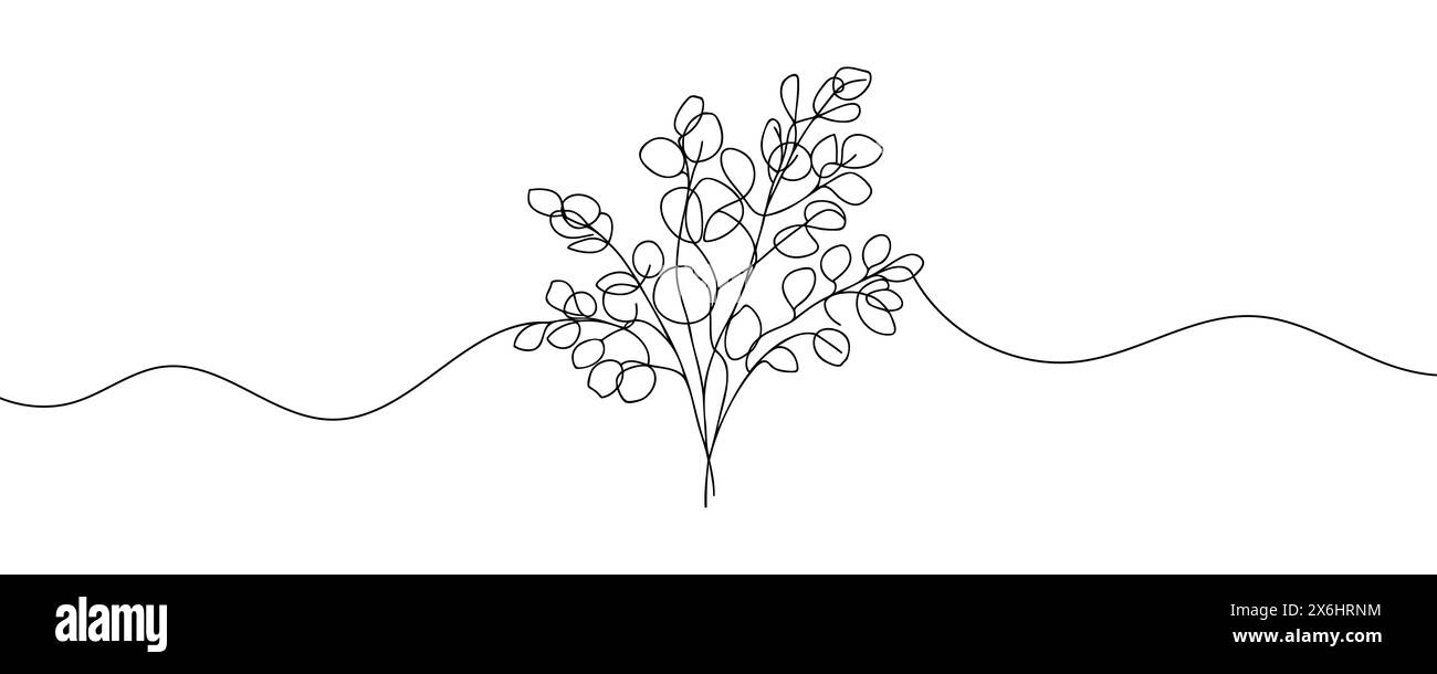 Eucalyptus branch continuous one line drawing. Abstract nature ...