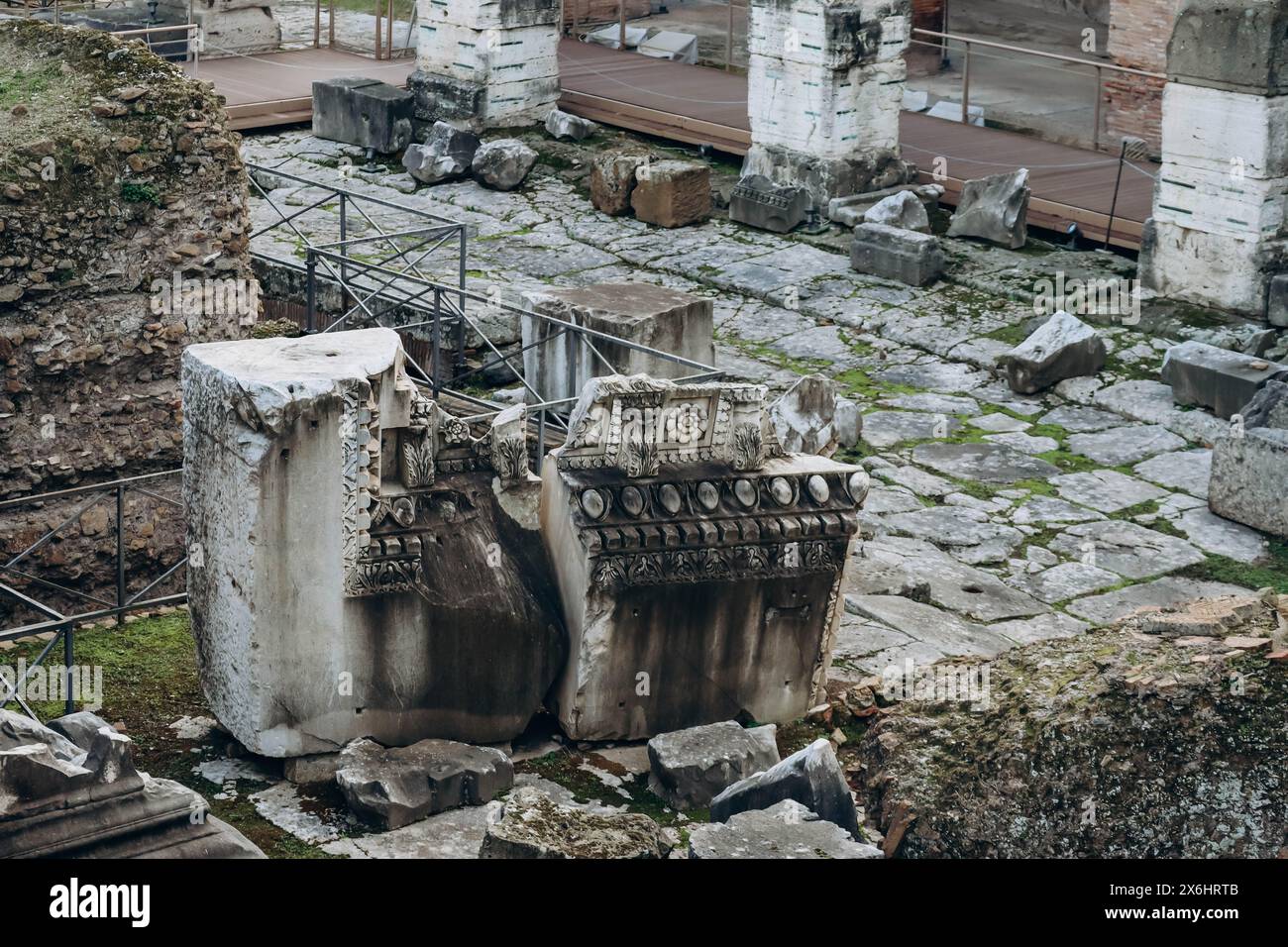 The Roman Forum, a rectangular forum (plaza) surrounded by the ruins of ...