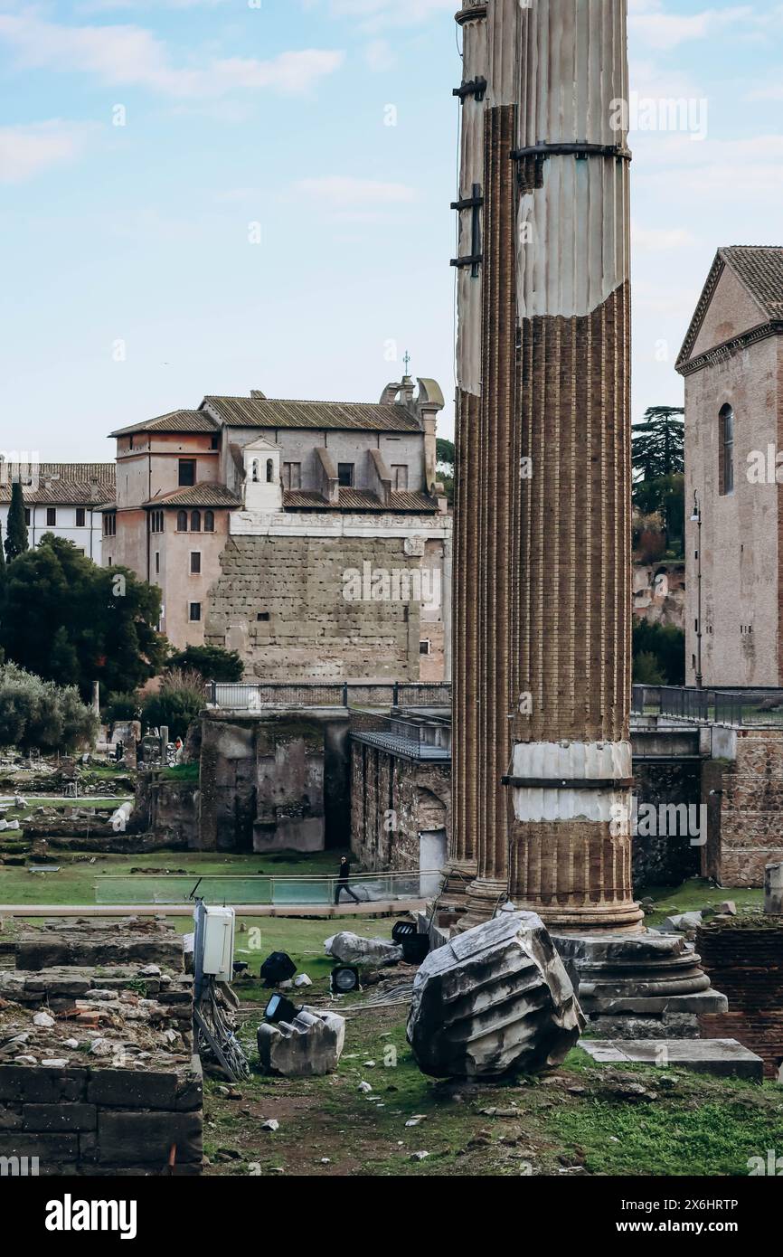 The Roman Forum, a rectangular forum (plaza) surrounded by the ruins of ...