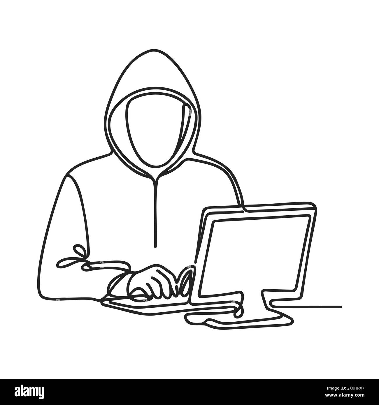 One line continuous cyber security hacker symbol. Silhouette of online ...