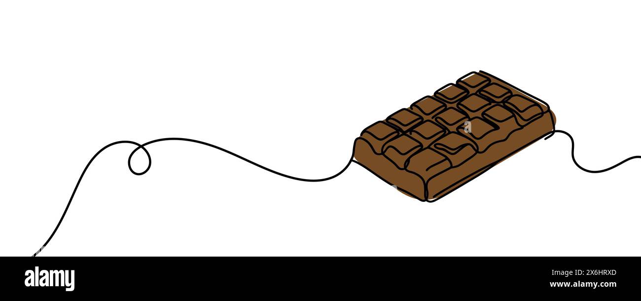 Chocolate bar one continuous line drawing. Unfolded chocolate minimal ...