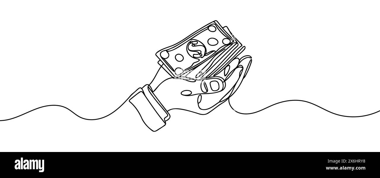 A stack of money in hands, 100 dollars in one line. Continuous money ...