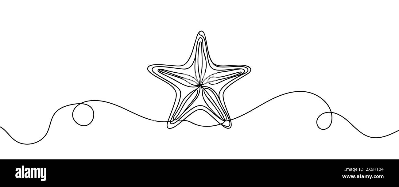 Continuous one line drawing of sea starfish. Minimalistic art web ...