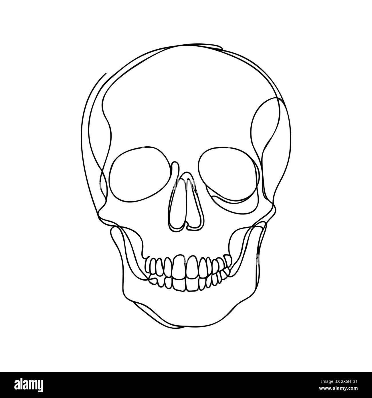 Human scull. One line continuous Halloween skull isolated on white ...
