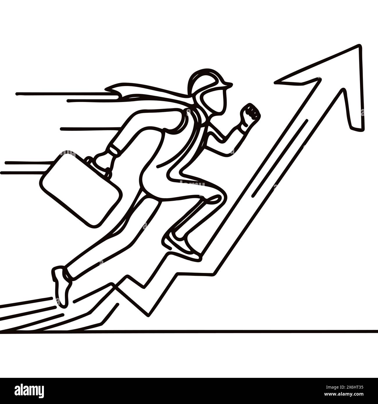 Continuous line art drawing of business man run into the top of up ...