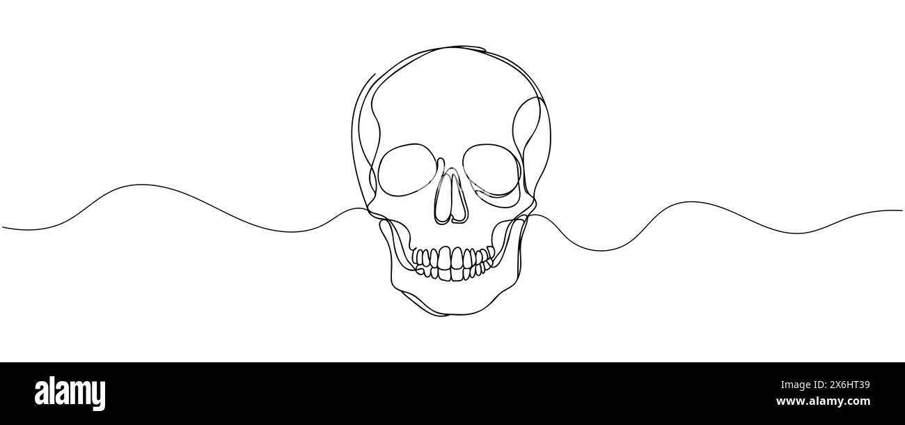 Human scull. One line continuous Halloween skull isolated on white ...