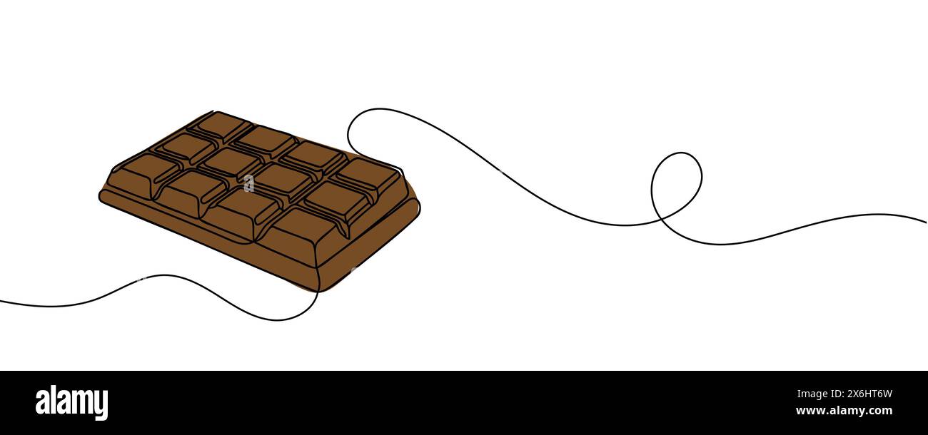 Chocolate bar one continuous line drawing. Unfolded chocolate minimal ...