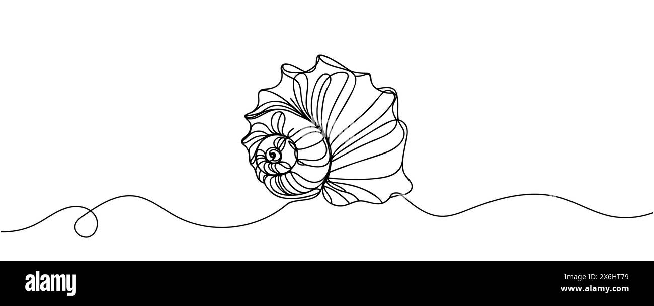 seashell, continuous one line drawing. Vector minimalist linear ...
