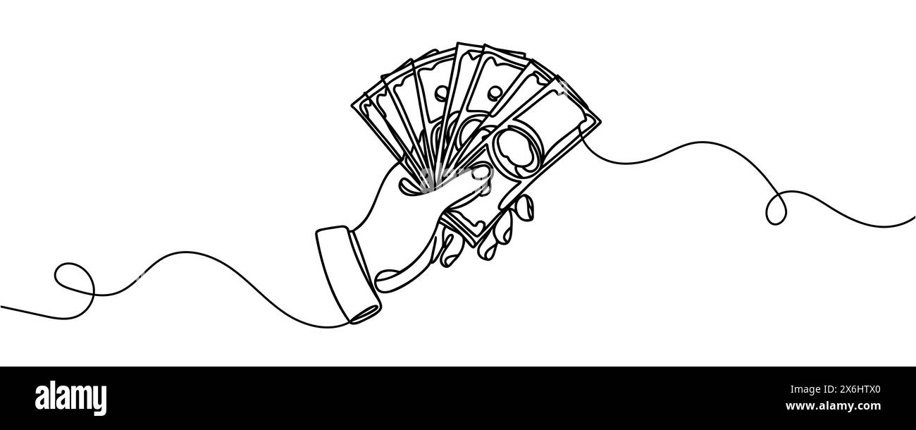 A stack of money in hands, 100 dollars in one line. Continuous money ...