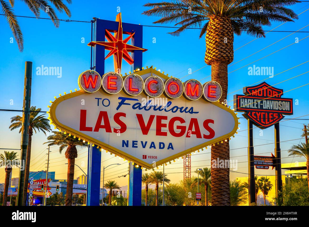 Iconic Welcome to Fabulous Las Vegas Nevada sign with palm trees Stock ...