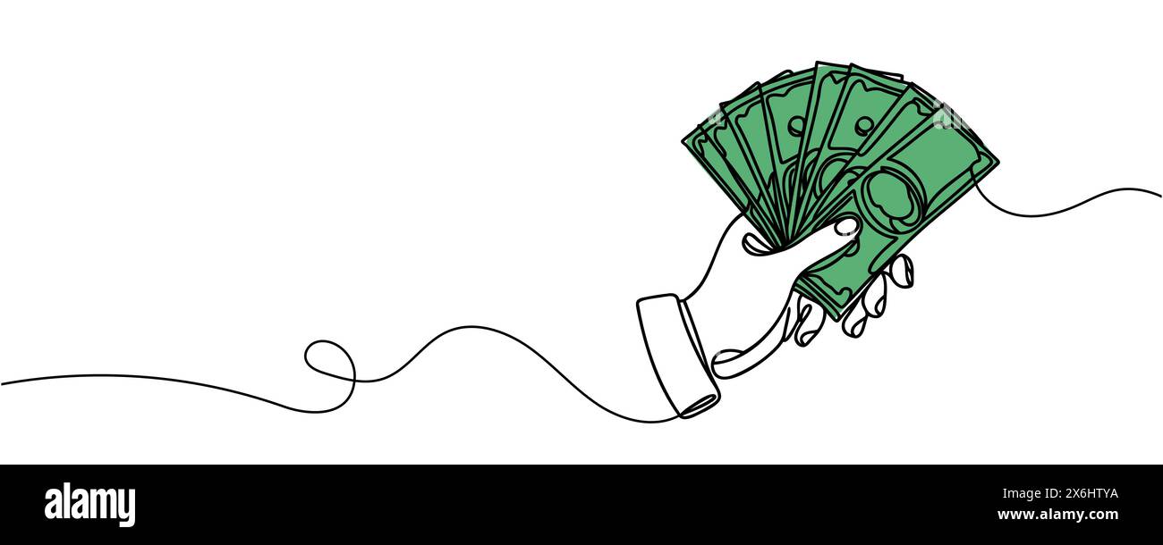 A stack of money in hands, 100 dollars in one line. Continuous money ...