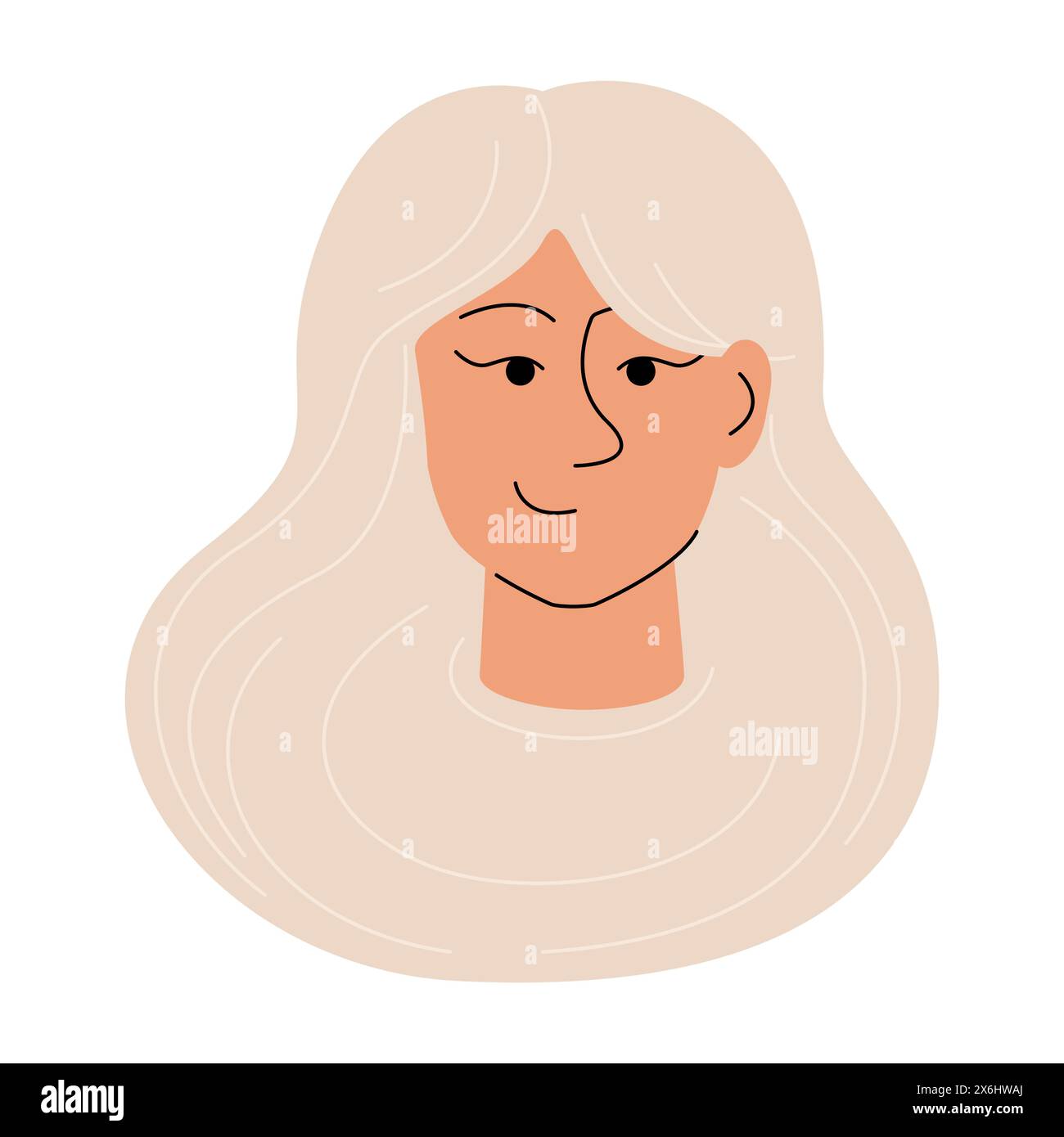 Attractive Feminine Avatar Vector Person Face White Background Long Haired Caucasian Woman 2d