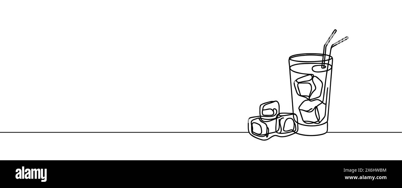 Glass of water with ice, old drink with a straw for drinking ...