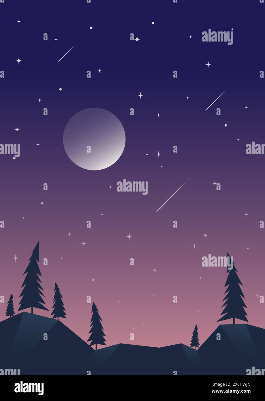 Minimalist aesthetic forest mountains landscape. Aesthetic pine tree ...