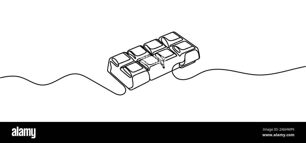 Chocolate bar one continuous line drawing. Unfolded chocolate minimal ...
