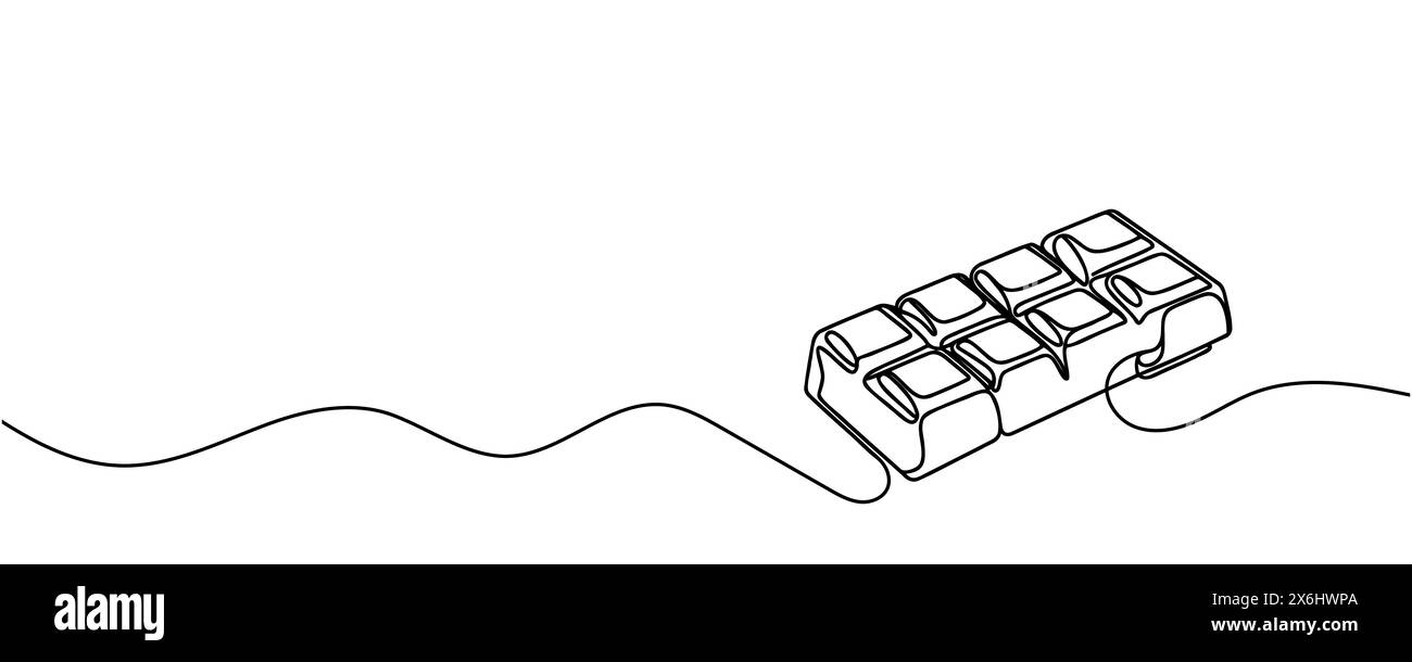 Chocolate bar one continuous line drawing. Unfolded chocolate minimal ...