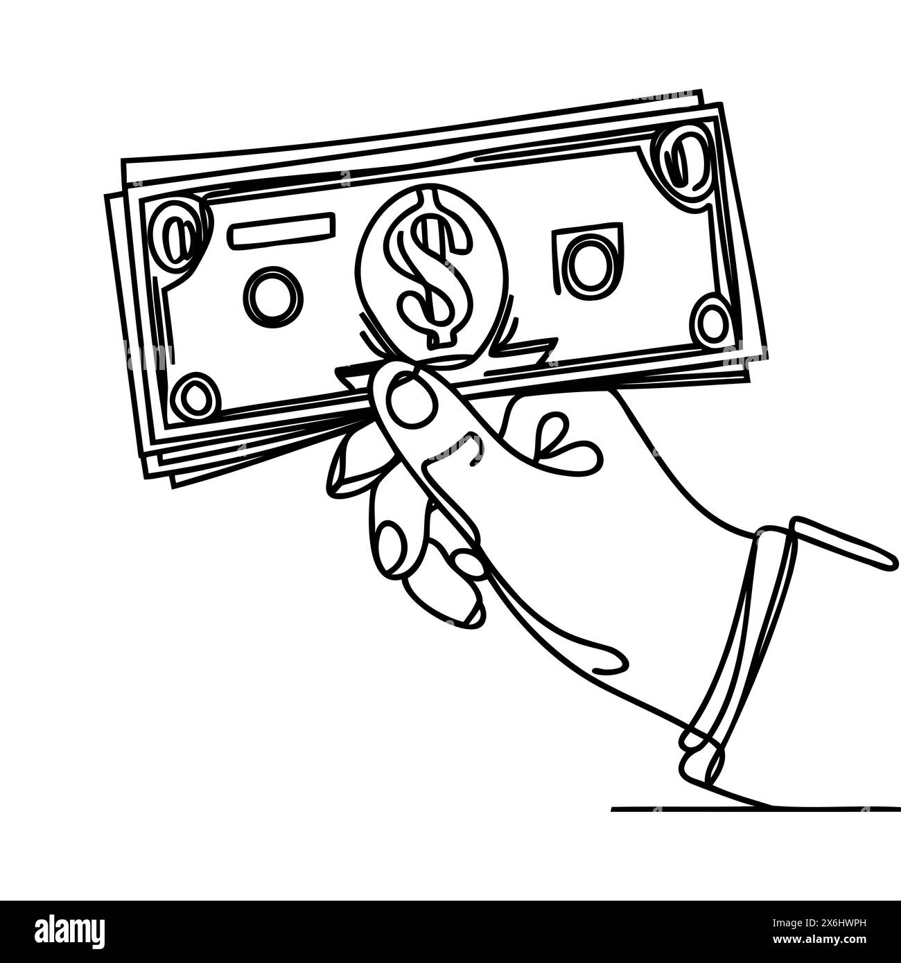 A stack of money in hands, 100 dollars in one line. Continuous money ...