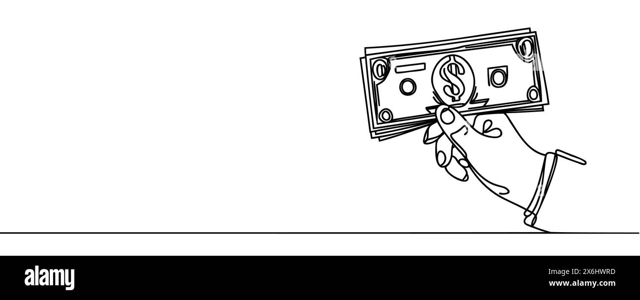 A stack of money in hands, 100 dollars in one line. Continuous money ...