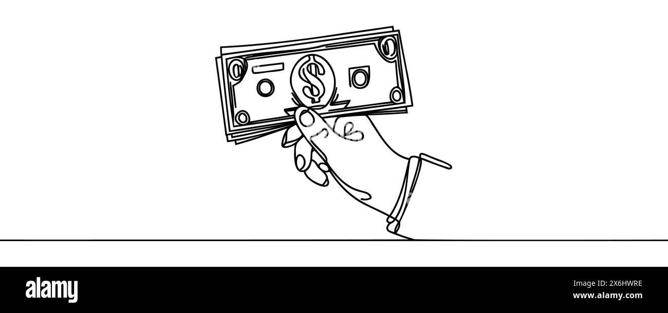 A stack of money in hands, 100 dollars in one line. Continuous money ...