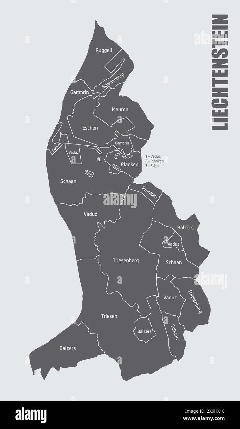 The administrative map of Liechtenstein with labels Stock Vector Image ...