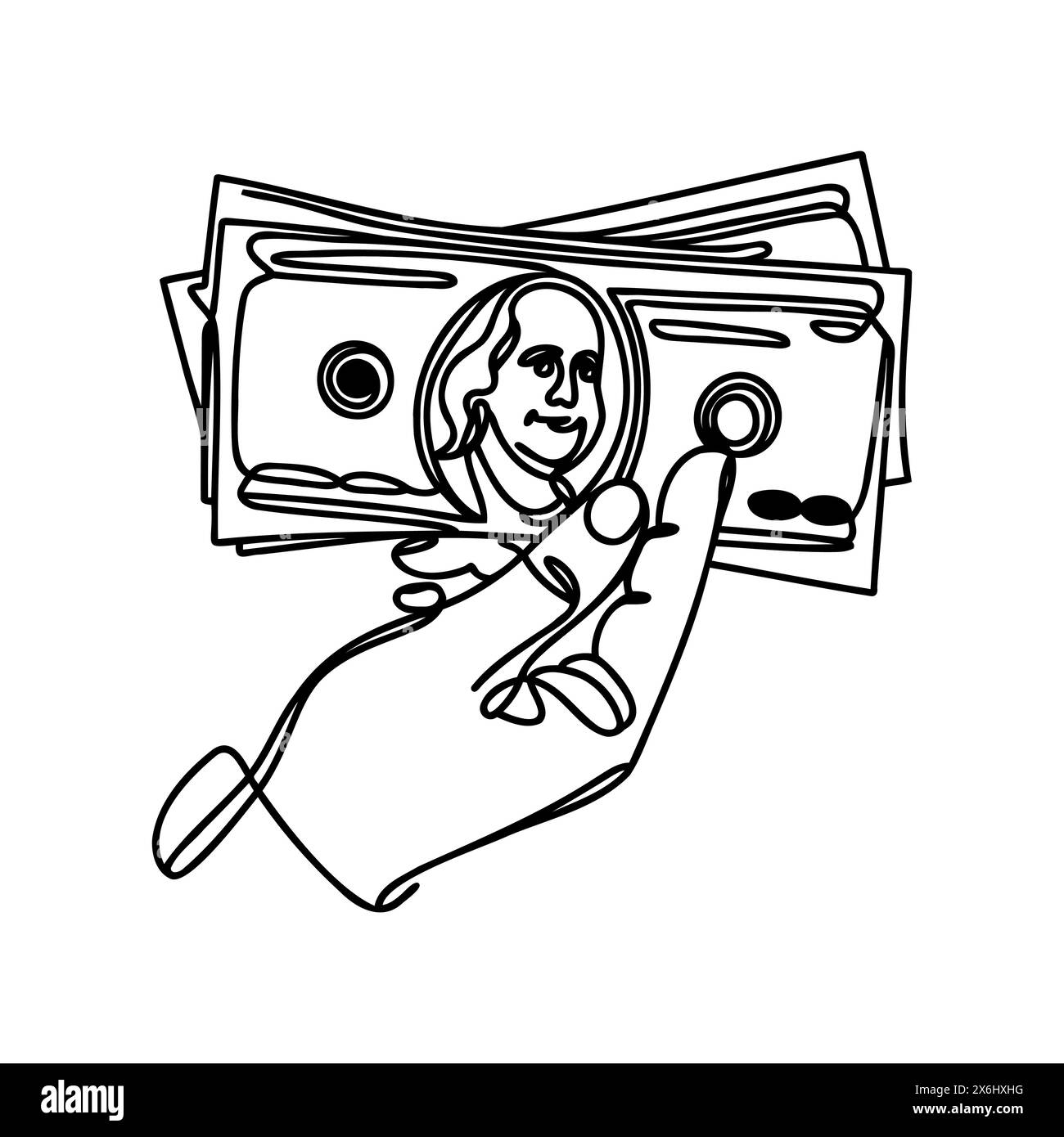 A stack of money in hands, 100 dollars in one line. Continuous money ...