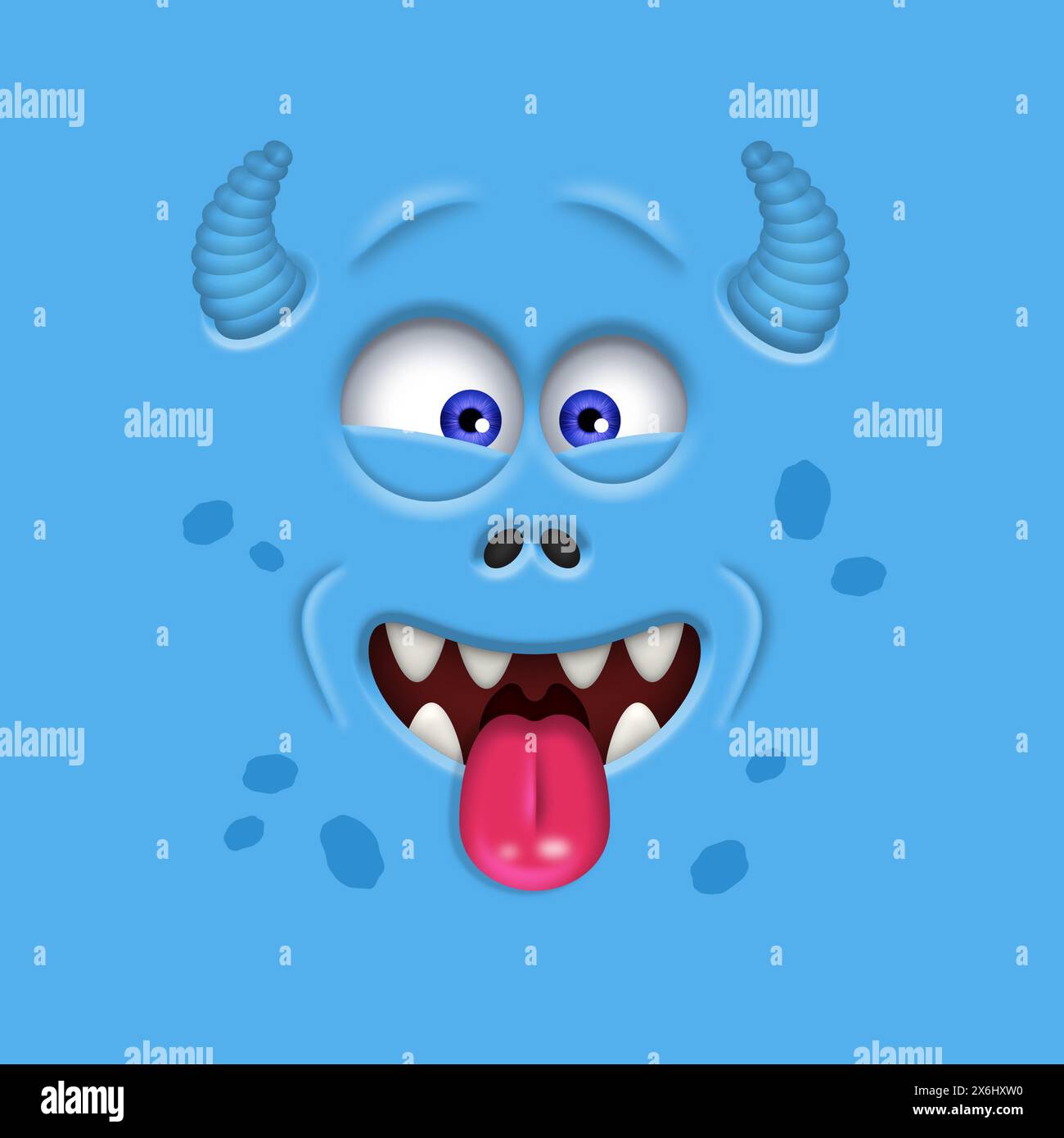 Funny Blue Monster Face. Cartoon monster face illustration Stock Photo ...
