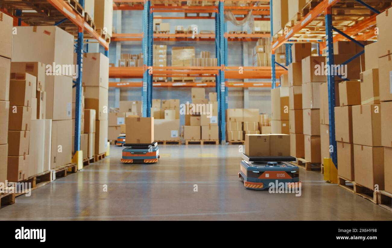 Future Technology 3D Concept: Automated Modern Retail Warehouse AGV ...