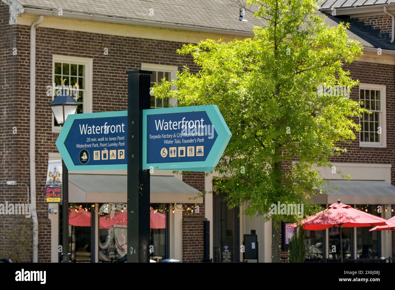 Alexandria, Virginia, USA - 1 May 2024: Tourist information signs on ...