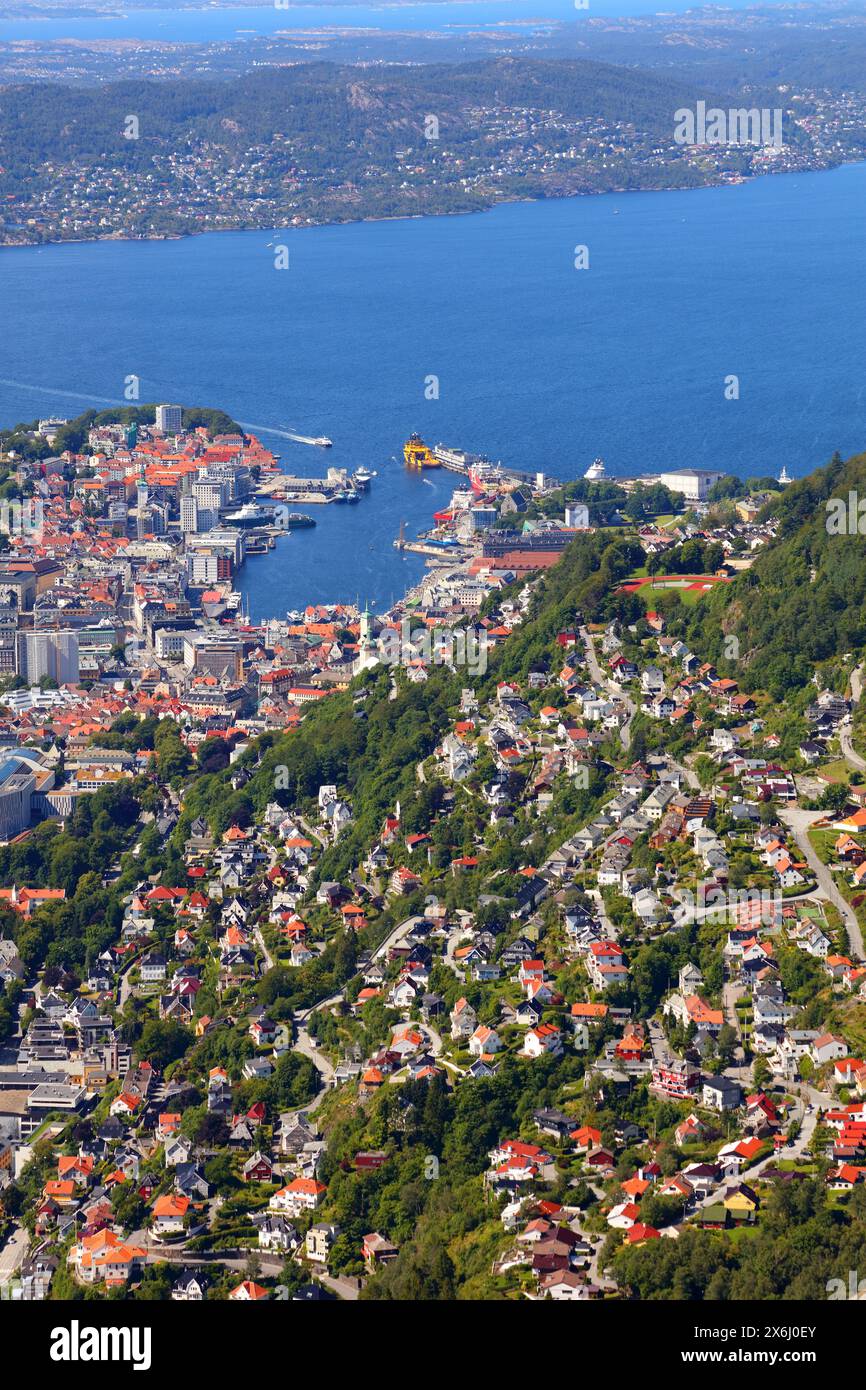 Bergen city, Norway. Summer aerial view of downtown Bergenhus and ...