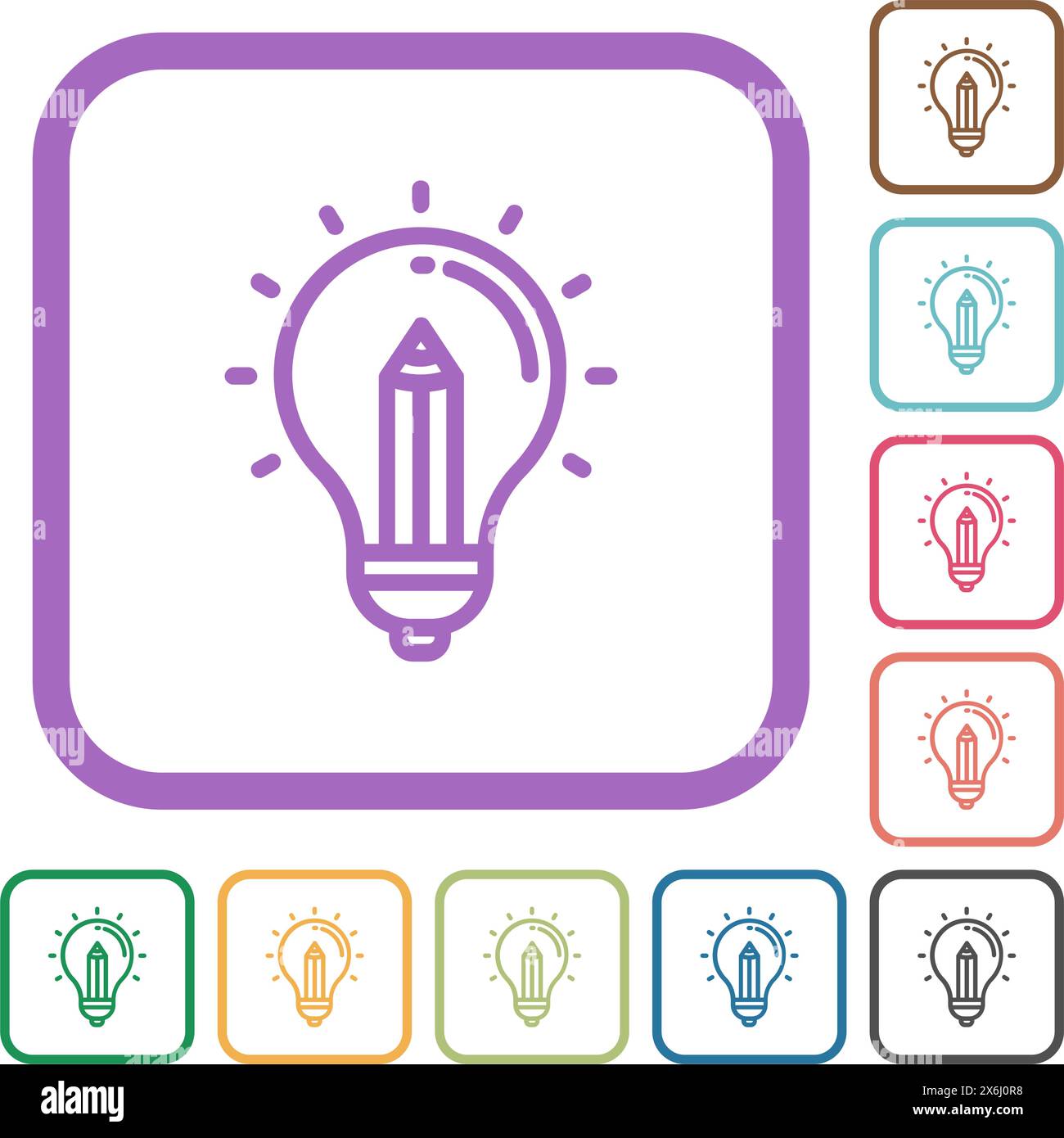 Smart idea pencil outline simple icons in color rounded square frames ...