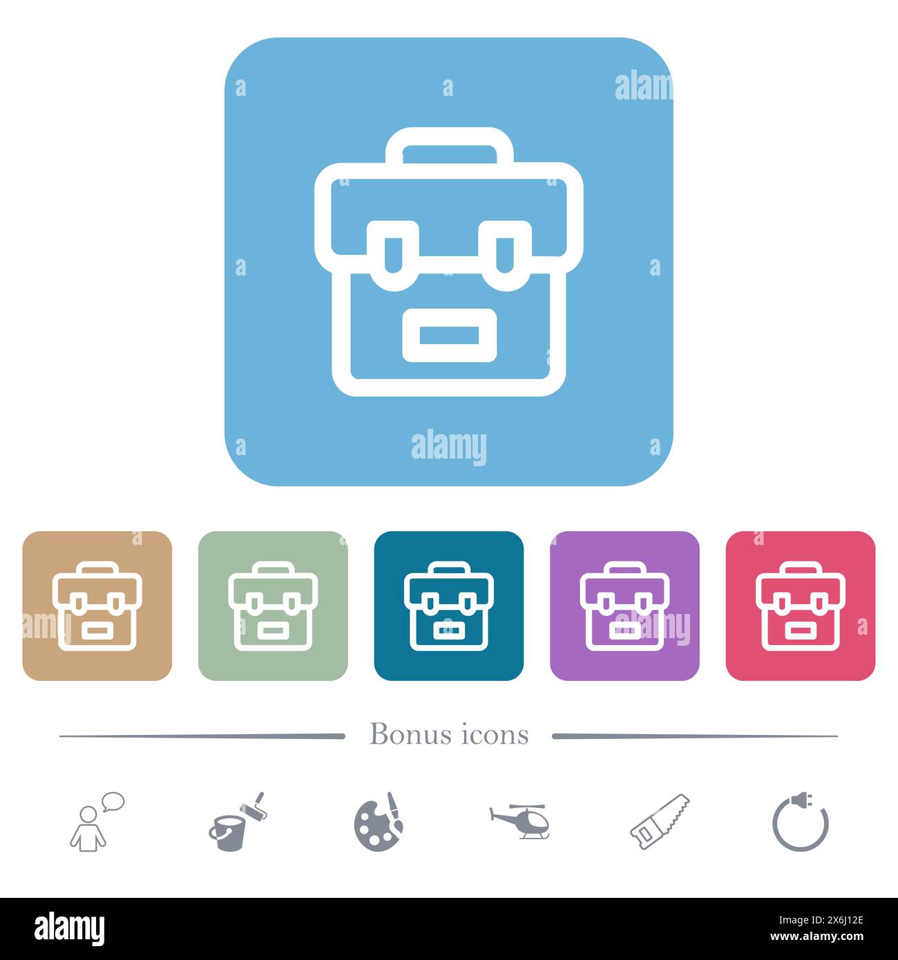 School bag outline white flat icons on color rounded square backgrounds. 6 bonus icons included ...