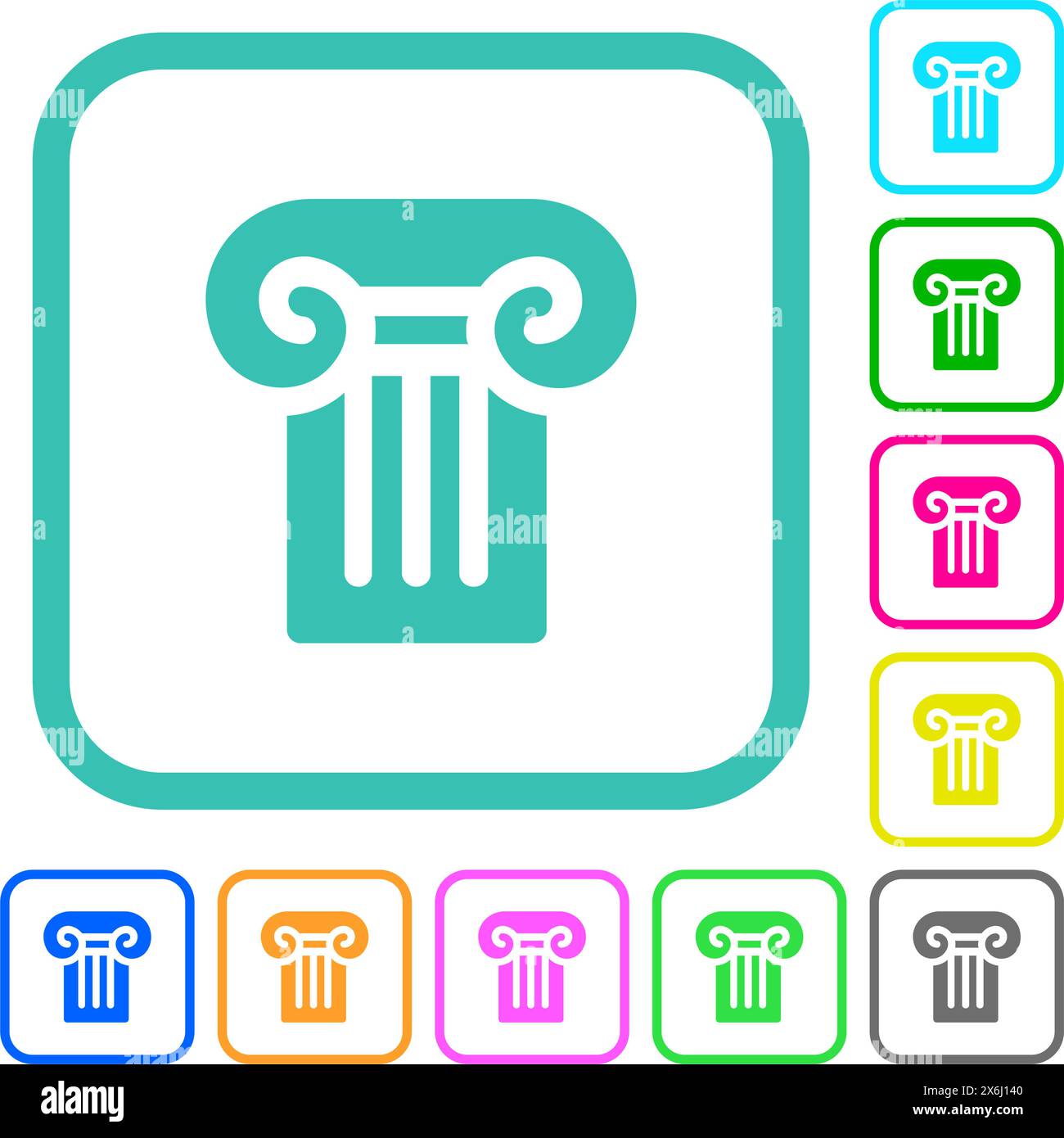 Antique ornate column solid vivid colored flat icons in curved borders on white background Stock ...