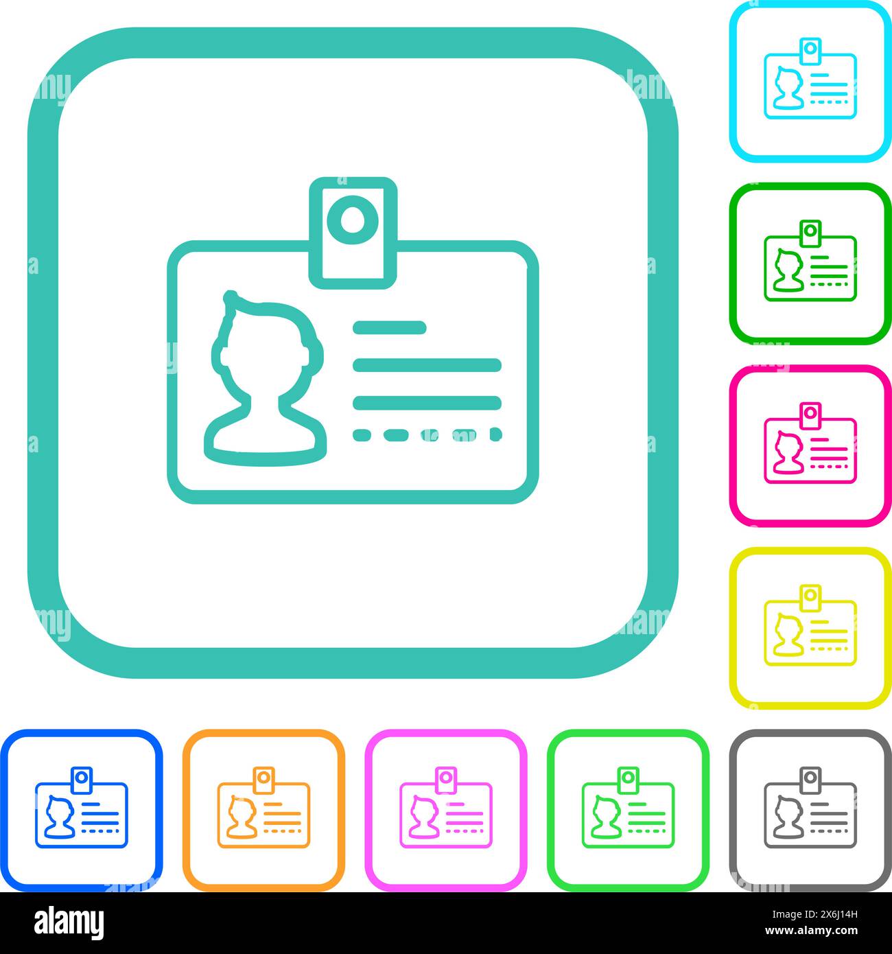 ID badge landscape outline vivid colored flat icons in curved borders ...