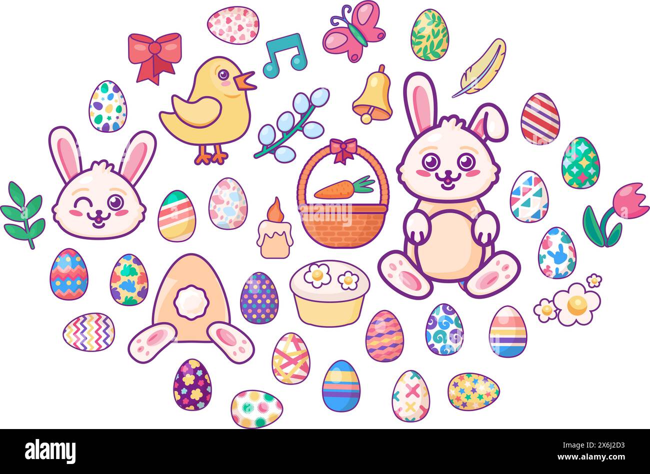 Large kit of gifts from surprises for Easter Day. Collection of colored ...