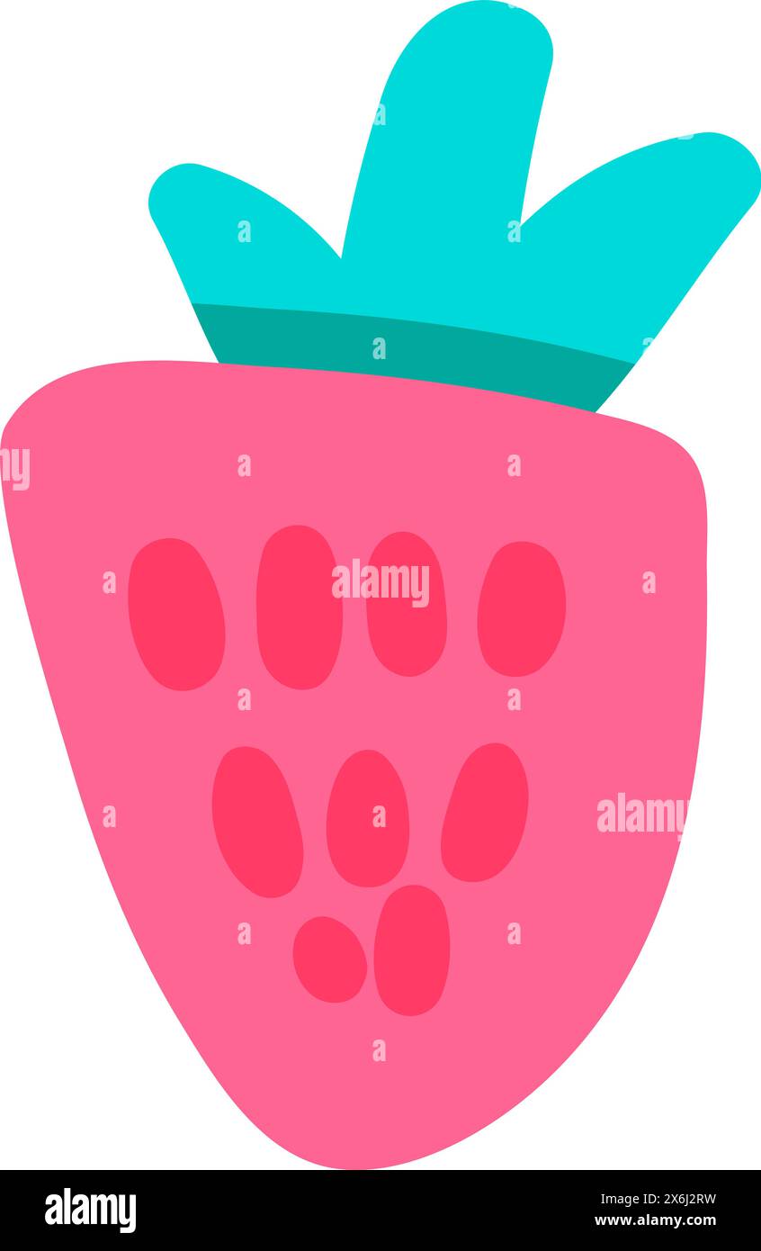 Sweet strawberry drawn by child. Bright childish careless ripe ...