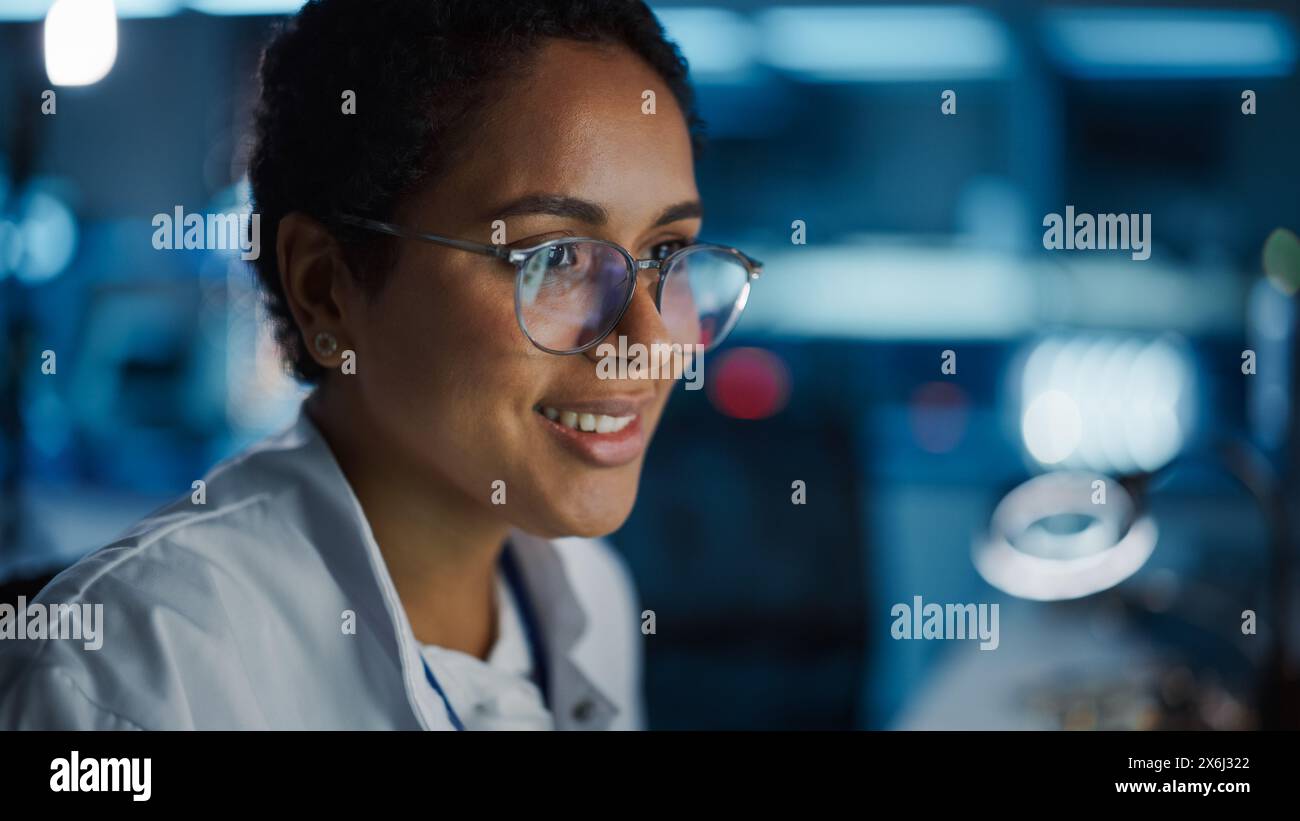 Portrait of Beautiful Black Latin Woman Computer Screen Reflecting in ...