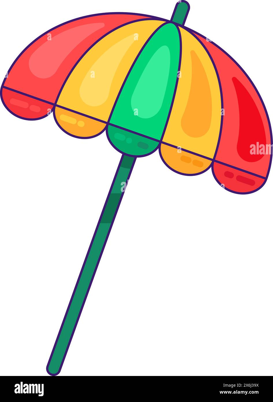 Beach parasol for sun protection. Multi colored beach umbrella on stick ...